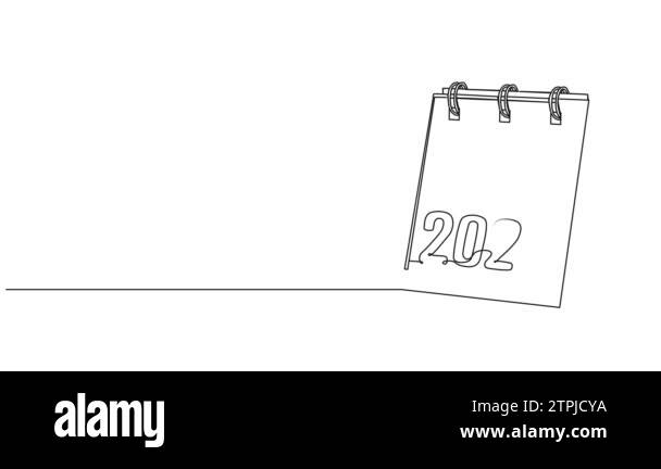 animated continuous single line drawing of year 2024 tear-off calendar ...