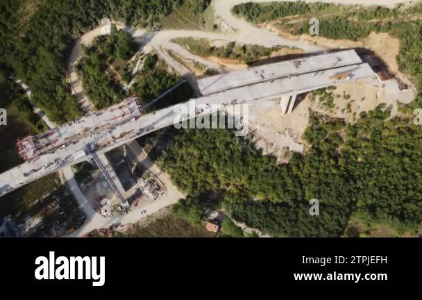 Highway bridge under construction. Aerial view of nes road. Freeway ...