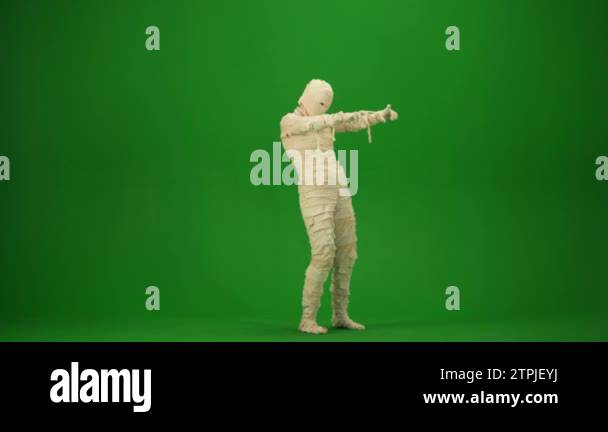 Green screen isolated chroma key half turn video capturing a mummy ...