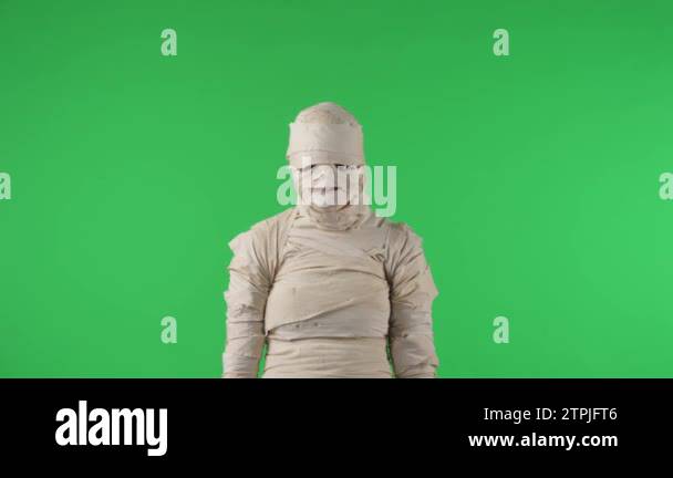 Green screen isolated chroma key video capturing a mummy staring at the ...
