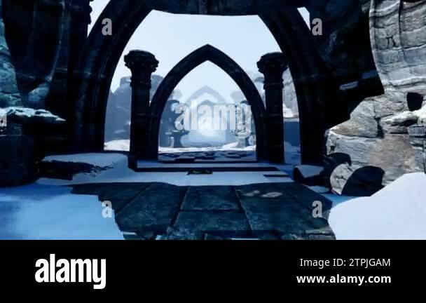 Movement Through an Ancient Ruined Temple With Fantastic Sculptures ...