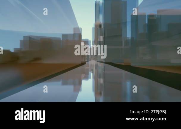 Motion through abstract modern city downtown street road with mirror ...