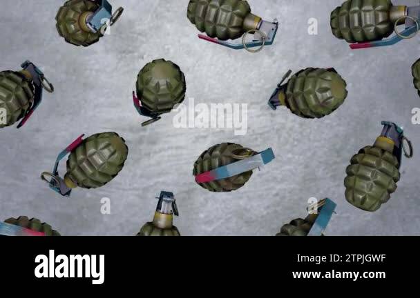 Animation of rotation, levitation of standard timed fuze hand grenades ...