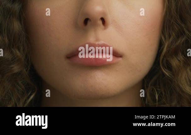 Macro background of pink lips. Expressive emotional fun and joy ...