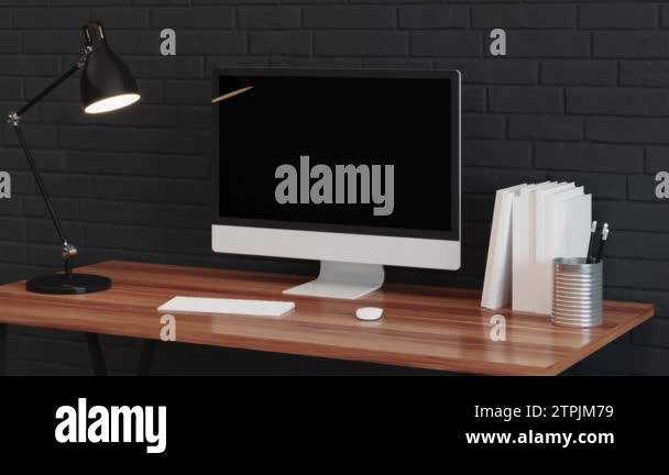 Workplace. Background for the site. Screensaver. 3D rendering Stock ...