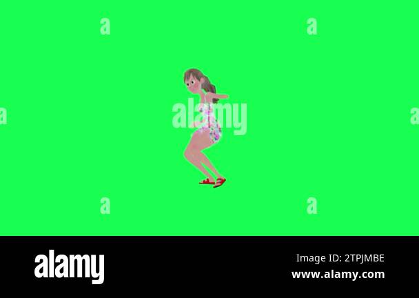 3d cartoon girl dancing silly right angle chroma key 3d people redner ...