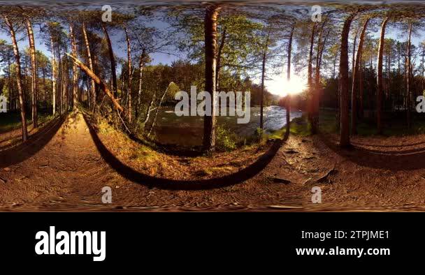 UHD 4K 360 VR Virtual Reality of a river flows over rocks in beautiful ...