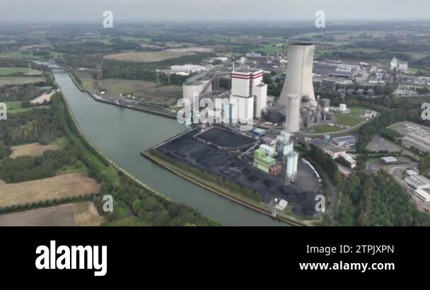 Drone view of Lunen Coal-Fired Power Plant in Germany, ruhr area ...