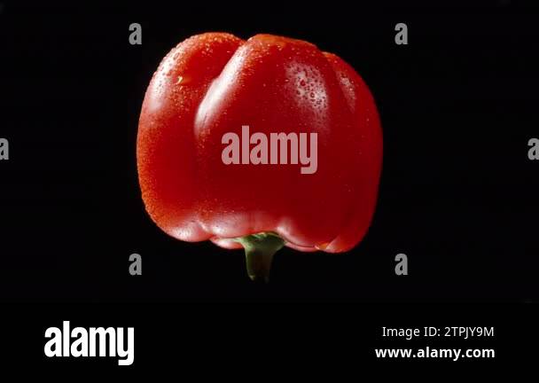 Inverted Red and Sweet Bell Pepper rotates on a black background ...