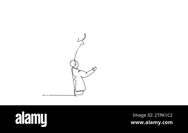 Self drawing animation group of happy businessman toss up person ...
