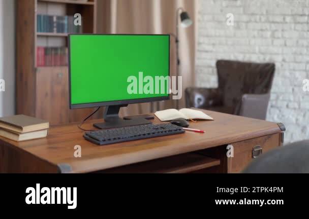 Desktop Computer Monitor with Mock Up Green Screen Chroma Key Display ...