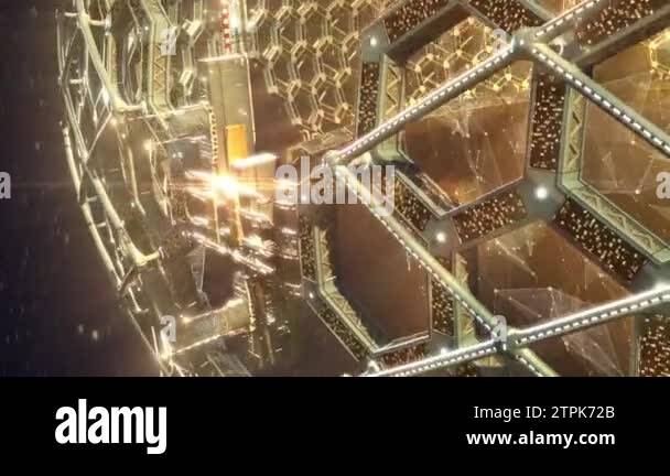 Deep space animation of a honeycomb geodesic structure rotating around ...