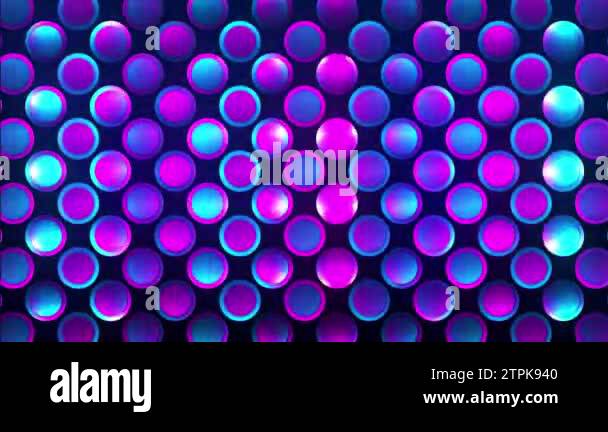 Rainbow illusion of neon circles in rows in a dark space, abstract futuristic background in ...