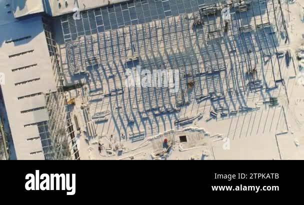 Modern storehouse construction site, the structural steel structure of ...