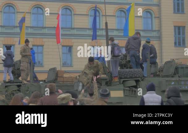 Nato Operation in Opole Young People on a Panzer Roof Military Vehicle ...