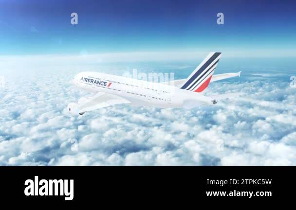 Air France Airbus A380 passenger aircraft flying high above the skies ...