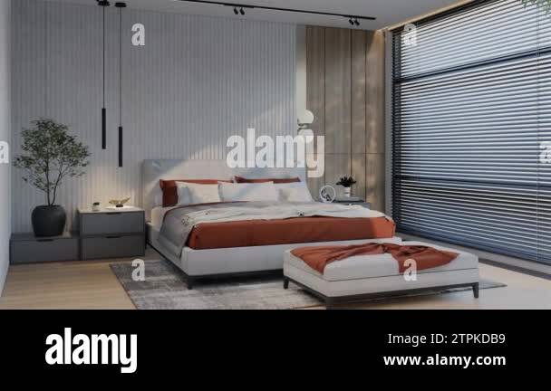 Modern Luxury Bedroom Animation with apricot Color. 3D Illustration ...