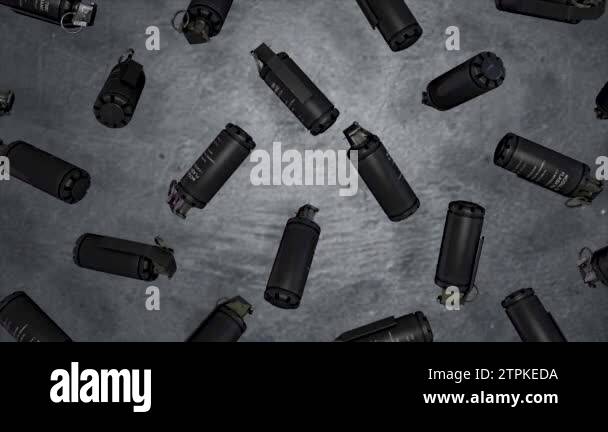 Animation of rotation, levitation of standard timed fuze hand grenades ...