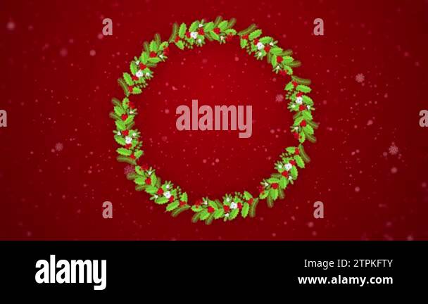 Christmas wreath 2D Animation. Round floral frame with decorations ...