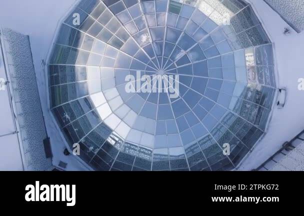 Top view on Structural glass facade curving roof of fantastic office ...