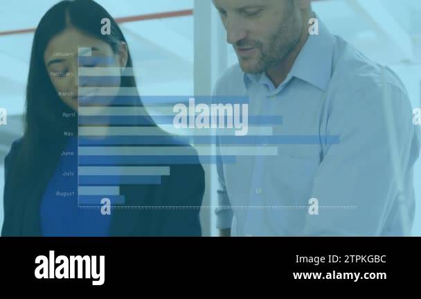 Animation Of Graph Over Diverse Coworkers Standing And Analyzing