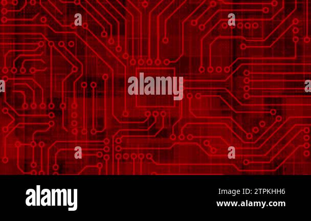 Animated Red Computer chip with connections and signals. AI Computer processor background ...