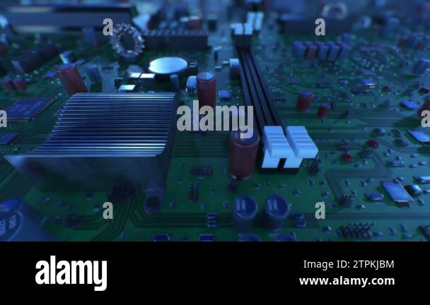 Beautiful Flight Over the Circuit Board and Processors. Looped 3d ...