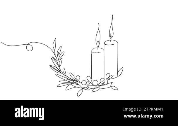 animated continuous single line drawing of advent wreath with four ...