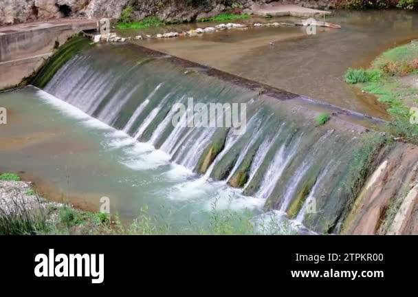 Falling water cascades down Kapikaya canyons artificial dam. Powerful ...