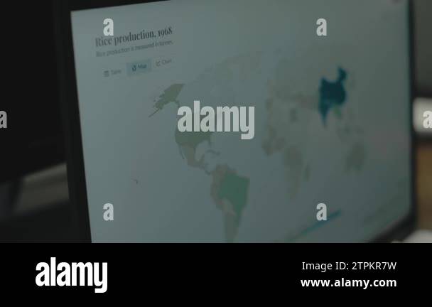 Rice production from 1961 to 2021 world map time-lapse on computer ...