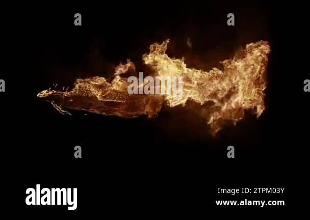 Fire flames sparks leaking from an oil gas pipeline on black background ...