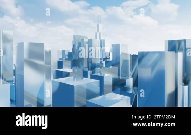 Abstract mirror reflective 3D city skyscrapers in downtown Chicago ...