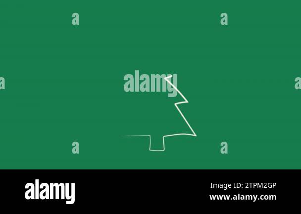 Christmas tree line on green background. Video flat cartoon animation ...