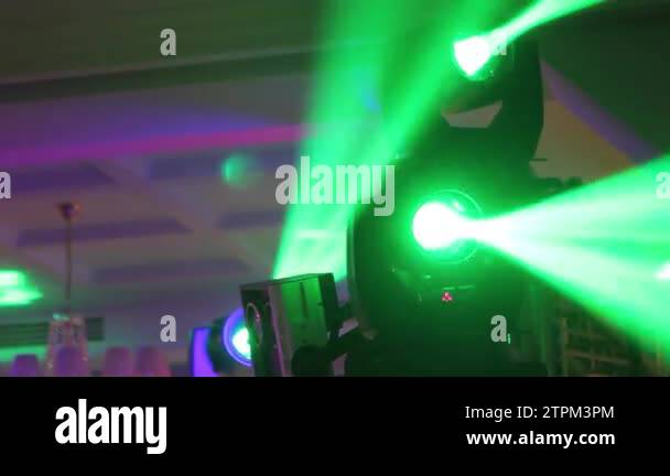 Stage lights at the concert with fog, Stage lights on a console ...