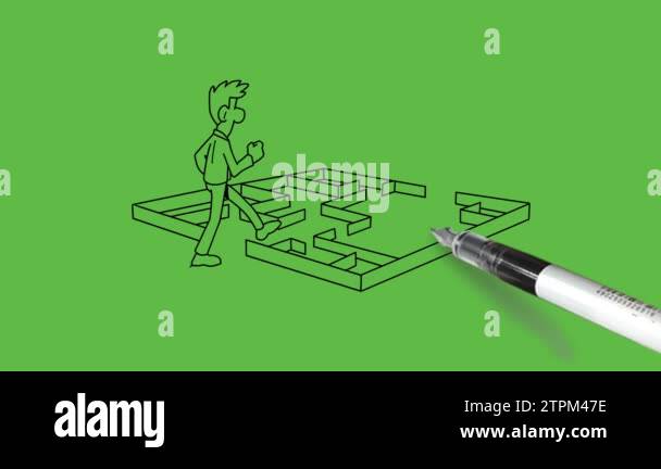 draw standing young man keep step in puzzle game square board with ...