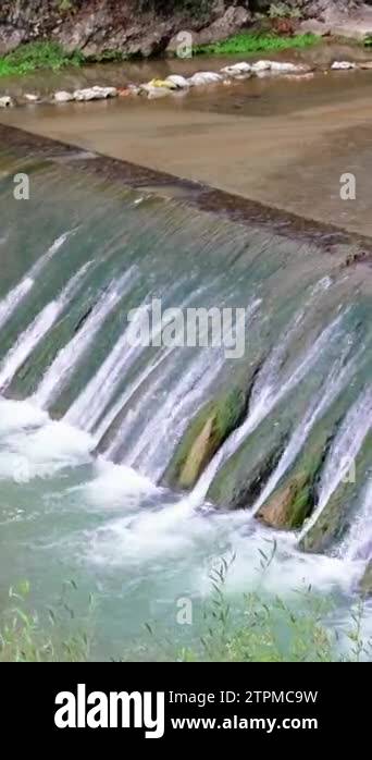 Falling water cascades down Kapikaya canyons artificial dam. Powerful ...