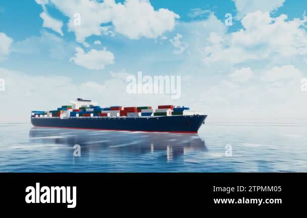 Large brandless cargo container ship full of various containers in calm ...