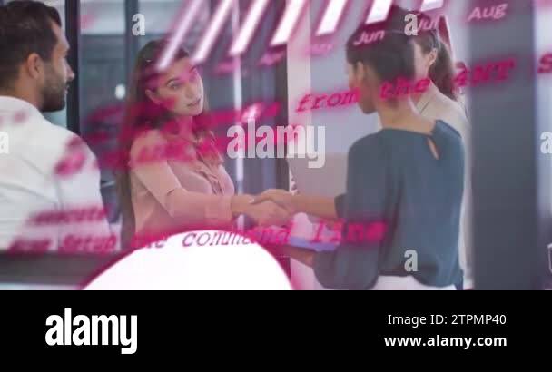 Animation of graphs, globe, computer language, diverse coworkers ...