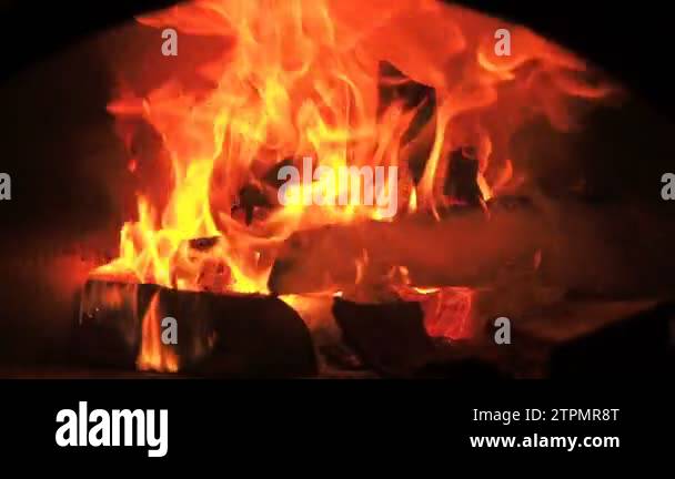 Beautiful Fire Close Up Slow Motion. Video Clip of Burning Firewood in ...