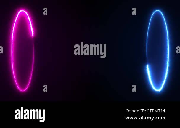 Animation of blue neon led lamp frame, empty space, ultraviolet light ...