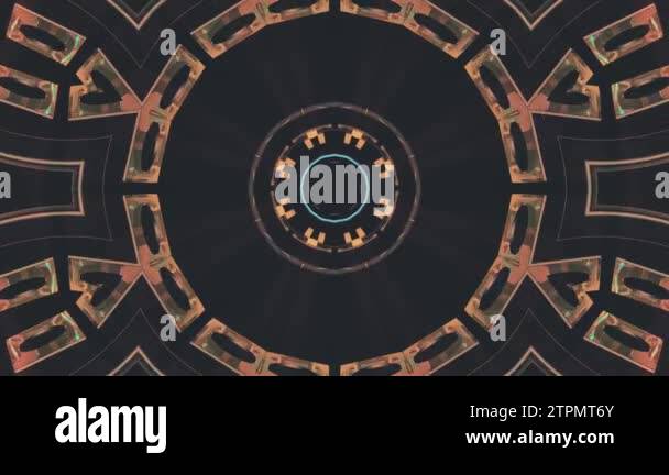 Flight in out through block neon lights kaleidoscopic abstract cyber ...