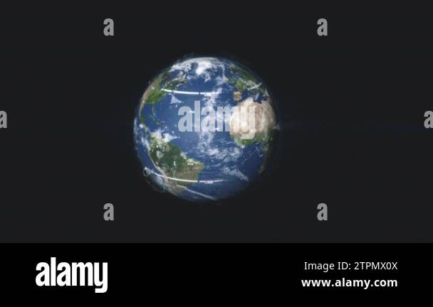 Distant view of our planet. Rotating Earth and various digital objects ...