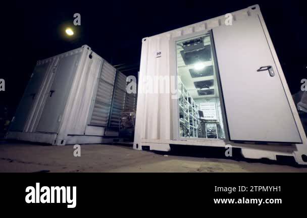 Cryptocurrency mining Data Center in metal container. 4K Stock Video ...