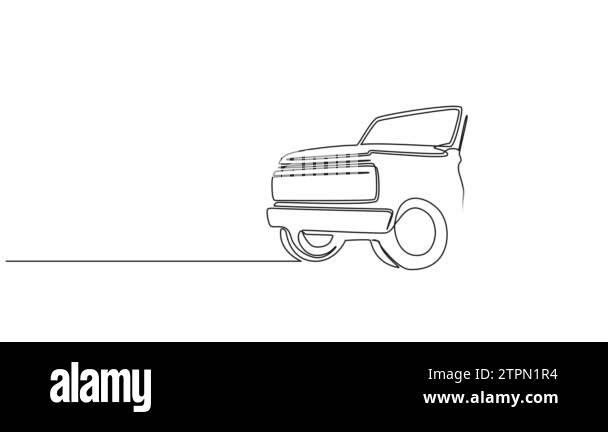 animated continuous single line drawing of generic retro pickup truck ...