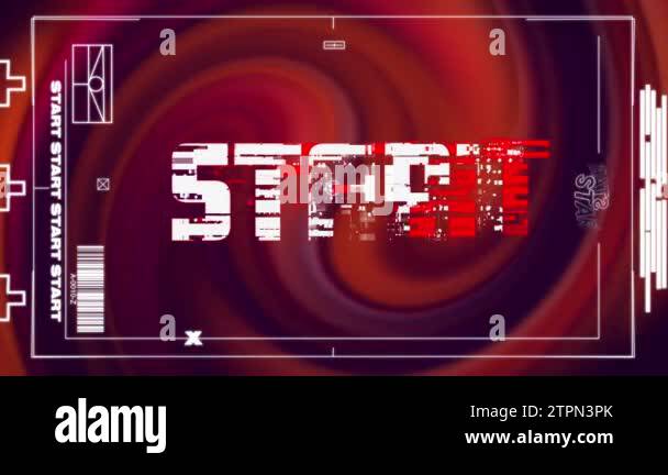 Animation of start text in white with frame, barcode and smiley face ...