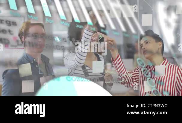 Animation of graph, globe and computer language over diverse female ...