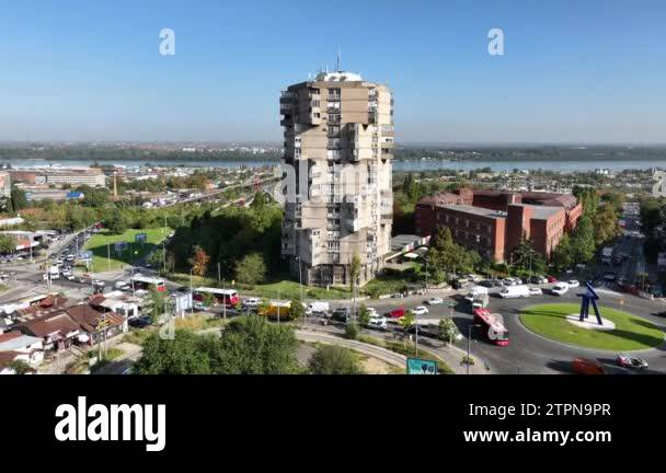 Aerial Drone Shot of Modernist residential tower, Also known as ...
