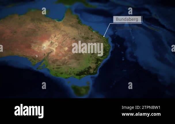 Camera pans over map of Australia with indicator - Bundaberg - image ...