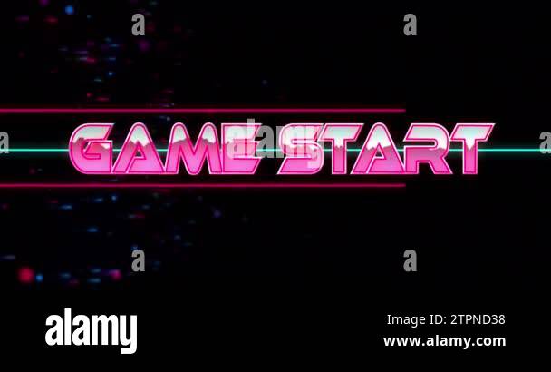 Animation of glitch effect over game start text against blue and red ...