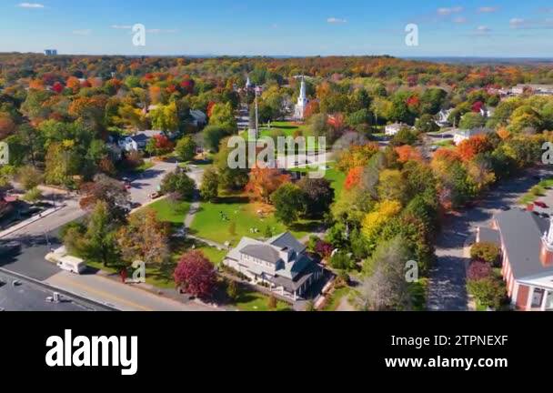Lexington town center aerial view in fall including Visitor Center ...